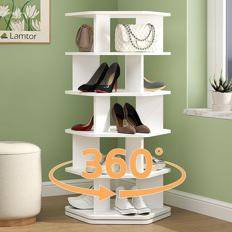 Rotating Shoe Rack Tower - Wooden Spinning Shoe Display Lazy Susan, 360 ...