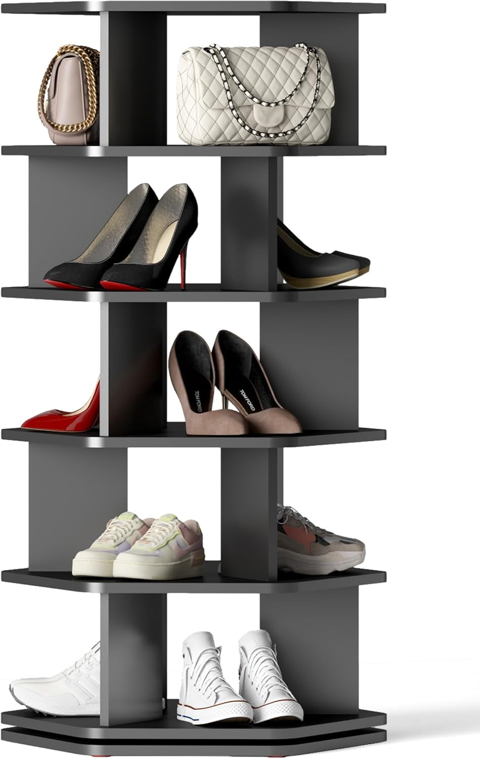 Rotating Shoe Rack Tower - Wooden Spinning Shoe Display Lazy Susan, 360 ...