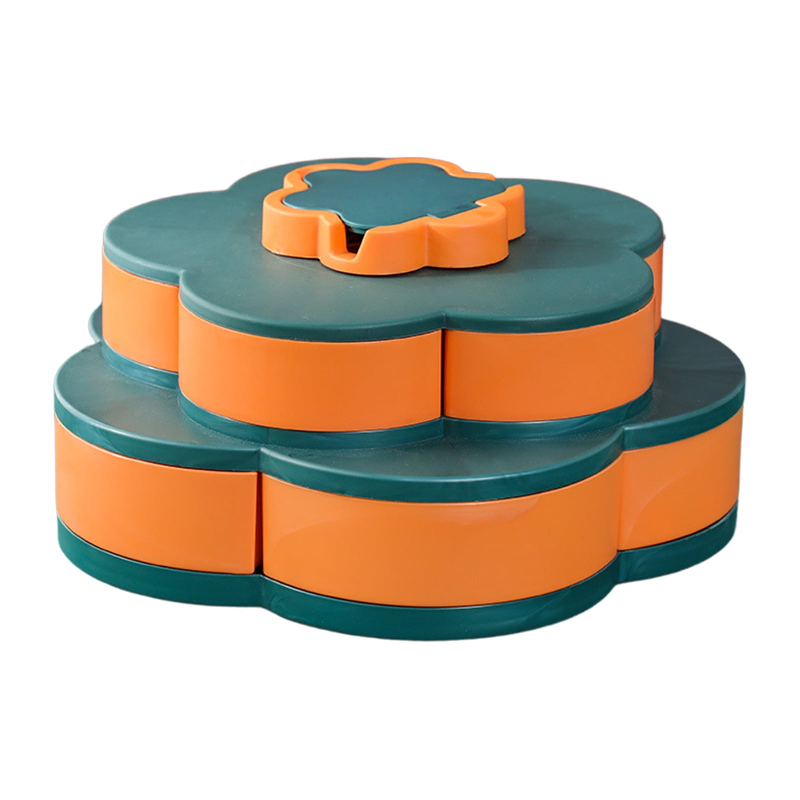 Rotating Snack Tray with Lid - Double Layer Dried Fruit Bowl with ...