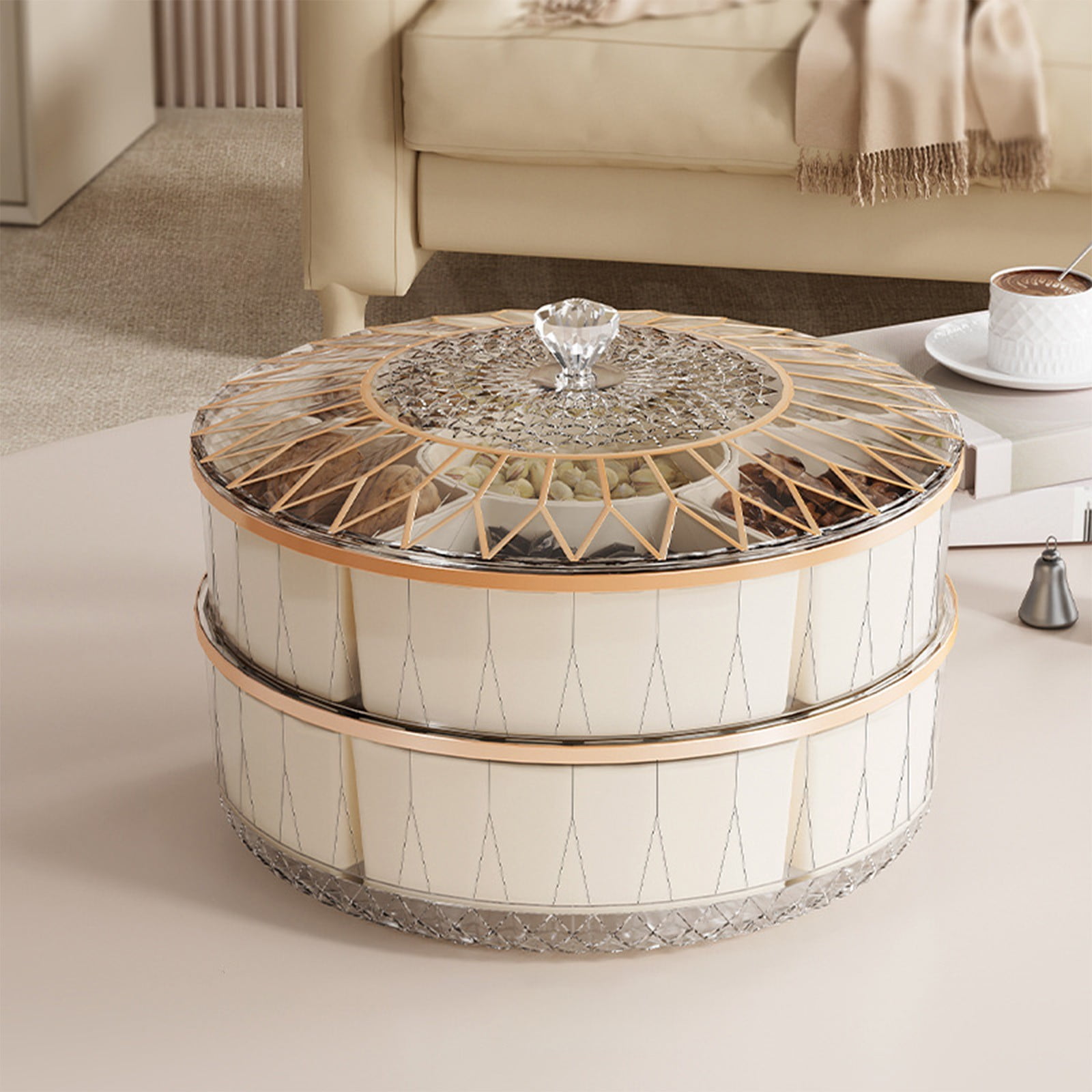 Rotating Snackle Box Container,Divided Fruit and Snack Tray with lid ...