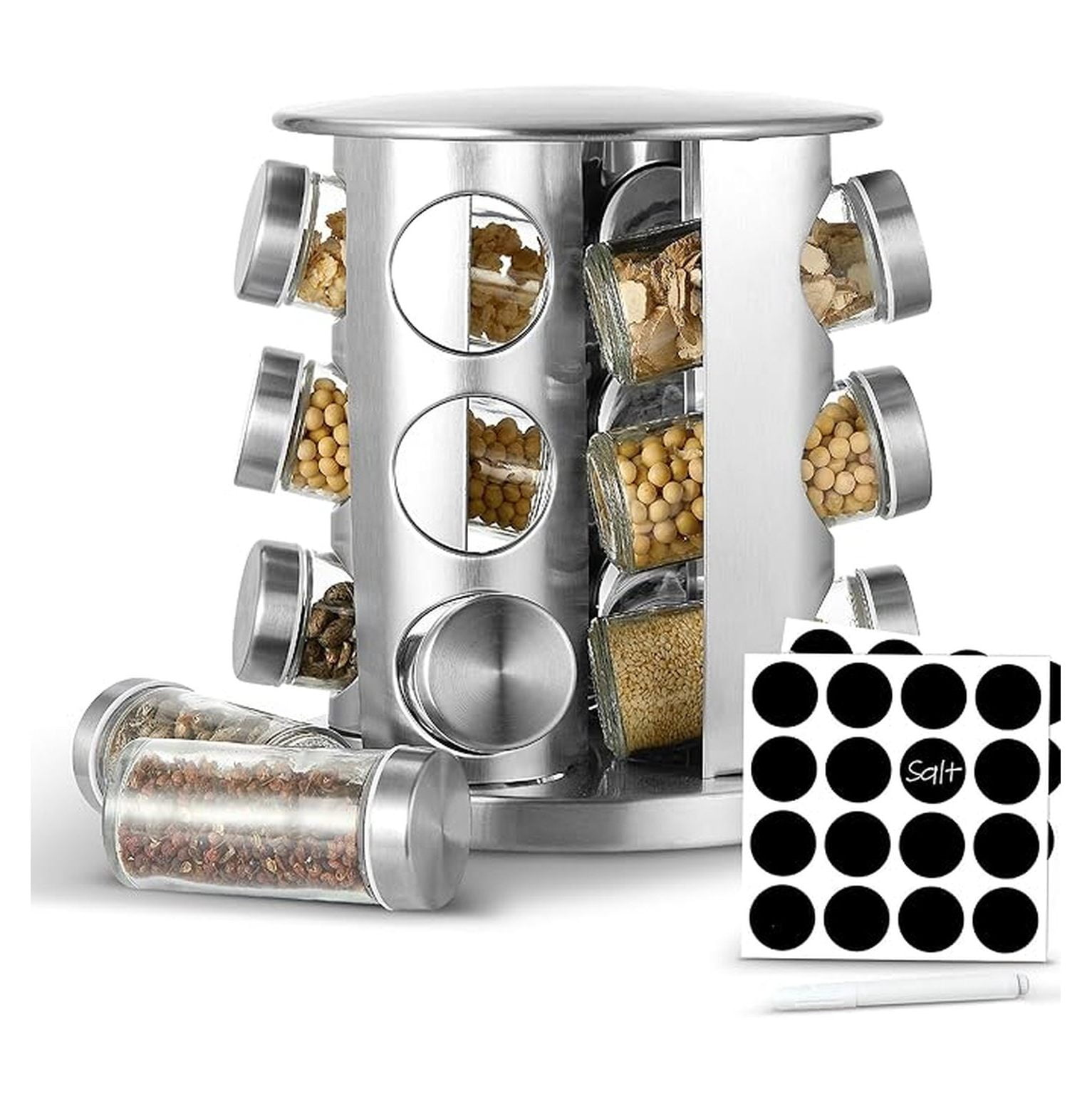 Rotating Spice Rack - 12 Jar Stainless Steel Organizer for Countertop ...