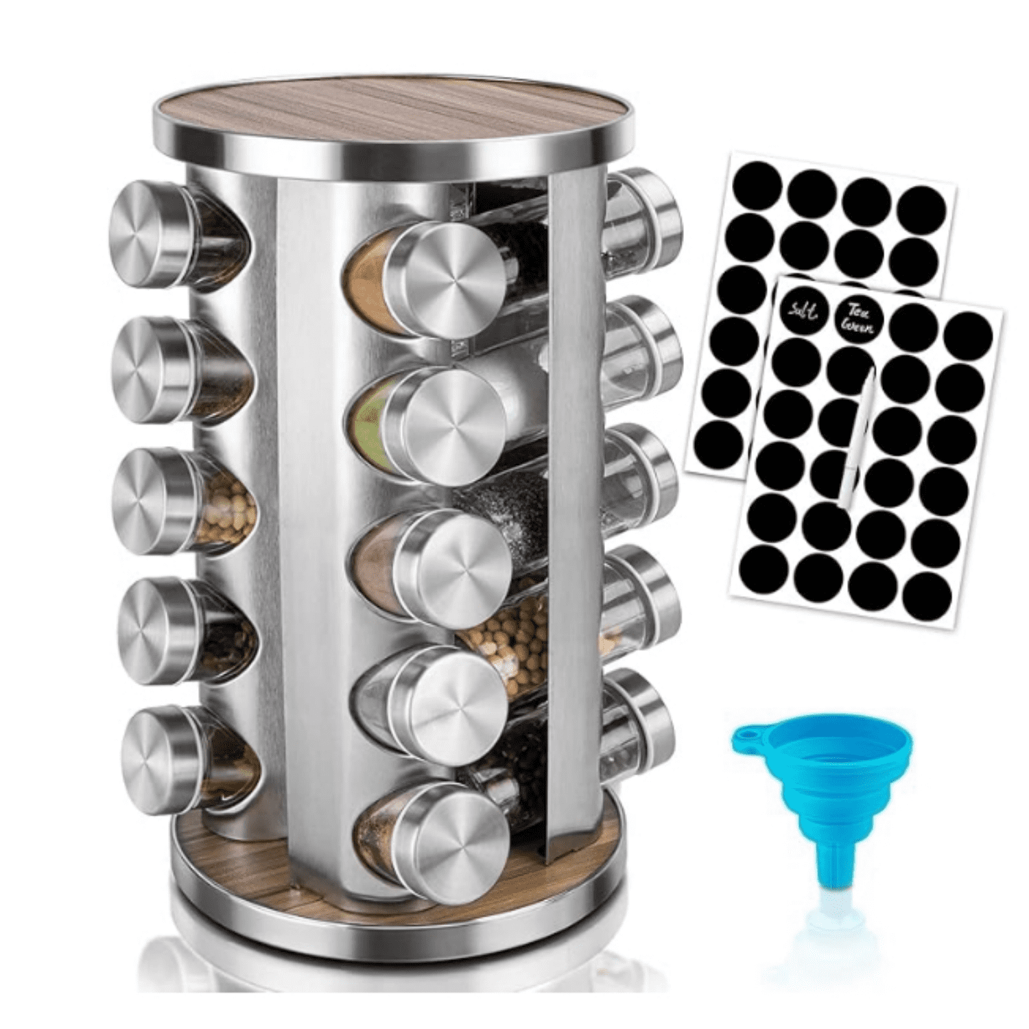 Rotating Spice Rack Organizer with Jars(20Pcs), Seasoning Organizer for ...