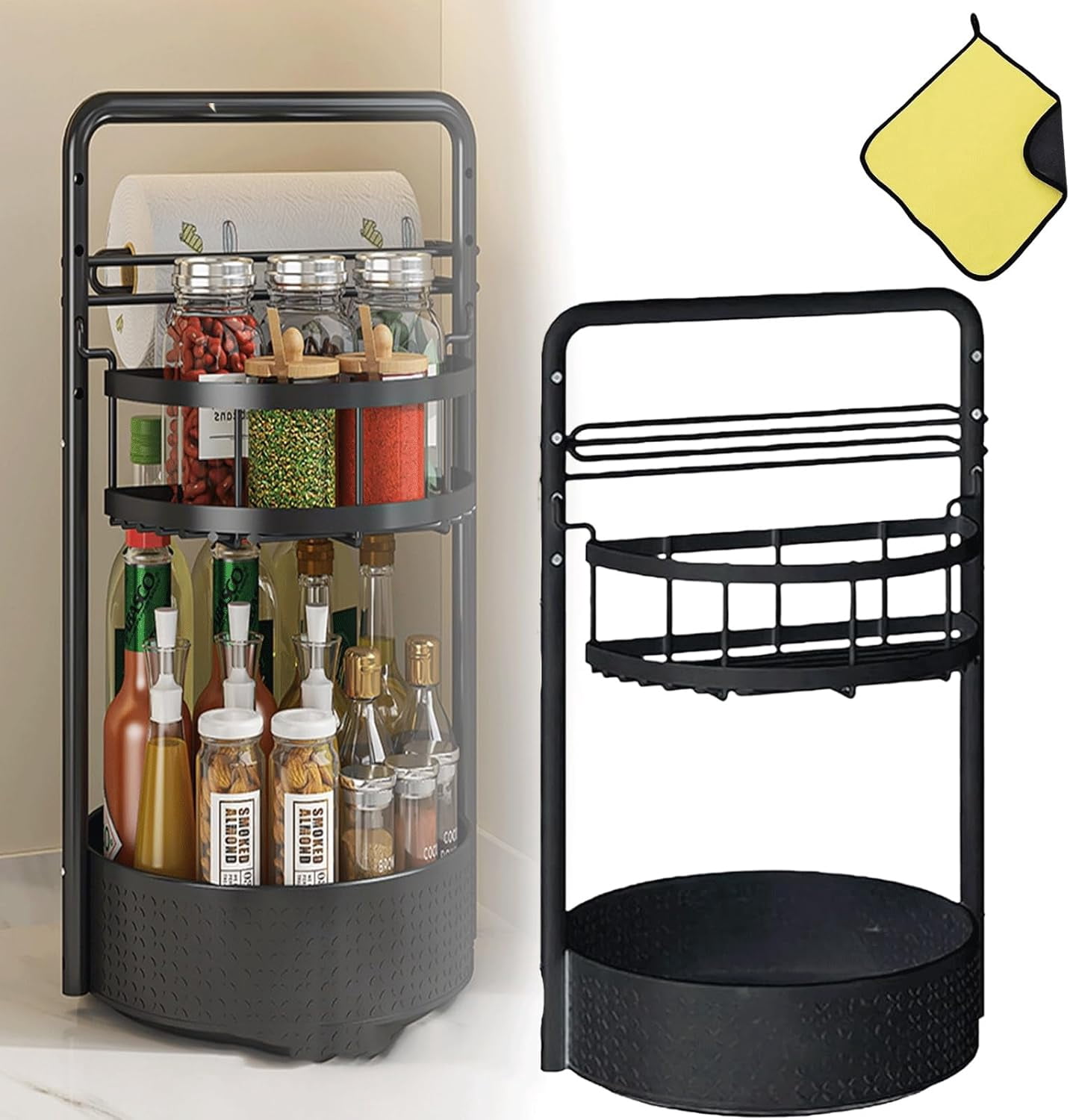 Rotating Spice Rack with Paper Towel Holder, 360° Rotating 2-Tier ...