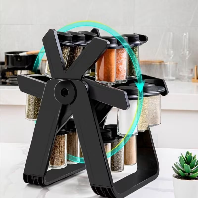 Rotating Spice Rack Set - Plastic Countertop Sliding Shelf for Glass ...