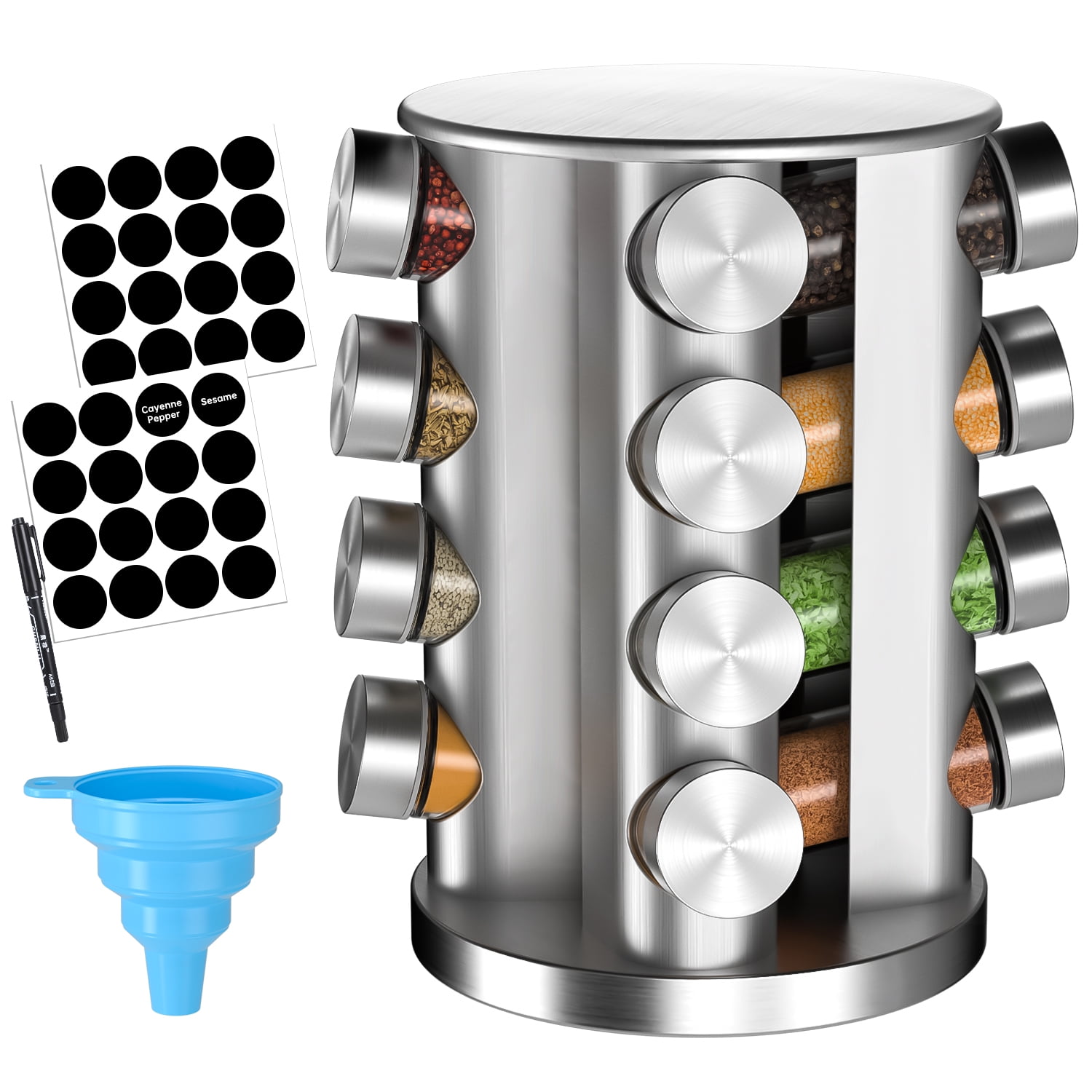 Rotating Spice Rack with 16 Seasoning Jars - Walmart.com