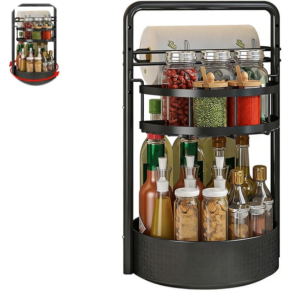 Rotating Spice Rack with Paper Towel Holder, 2 Tier Lazy Susan for ...