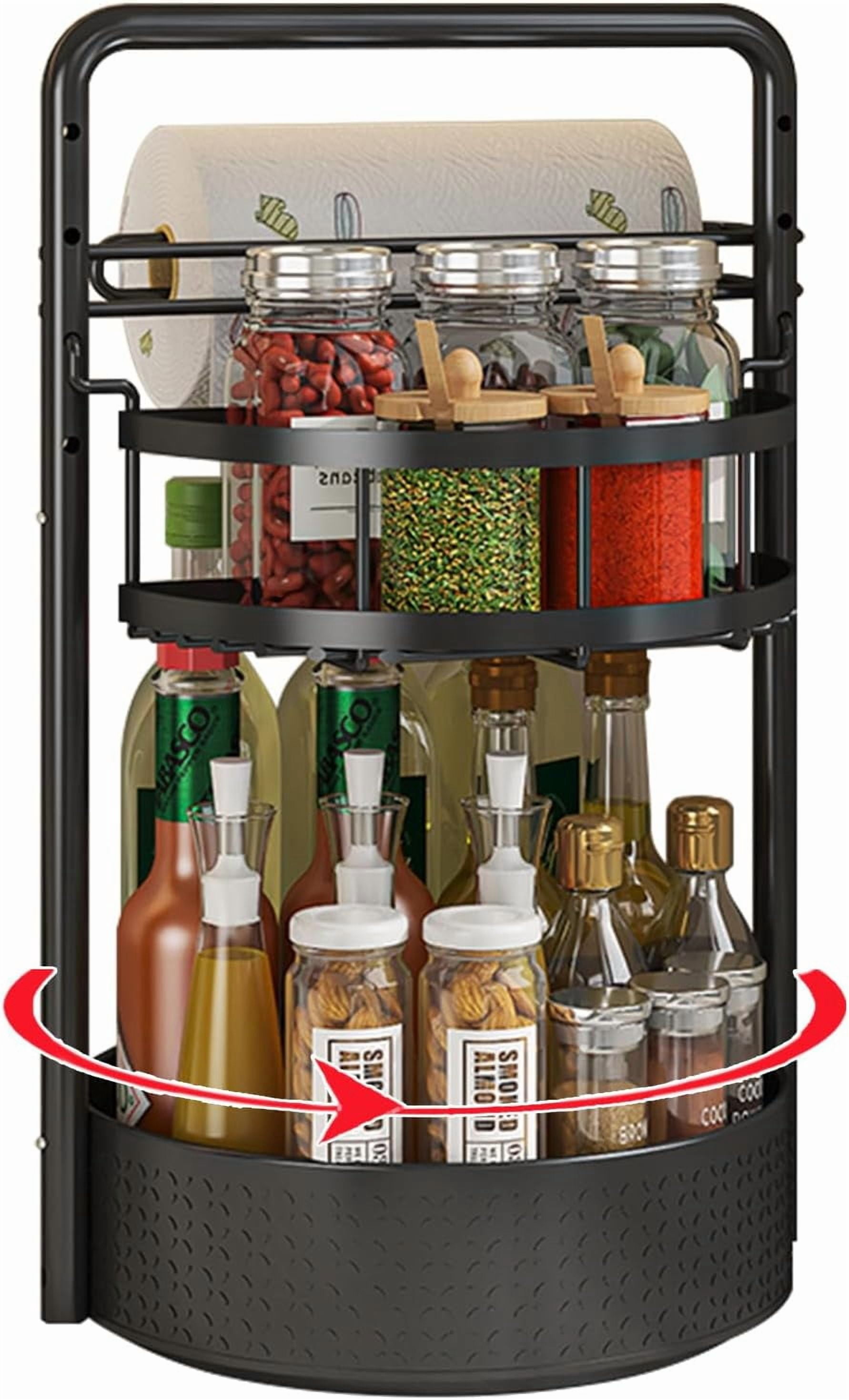 Rotating Spice Rack with Paper Towel Holder, 2 Tier Turntable ...