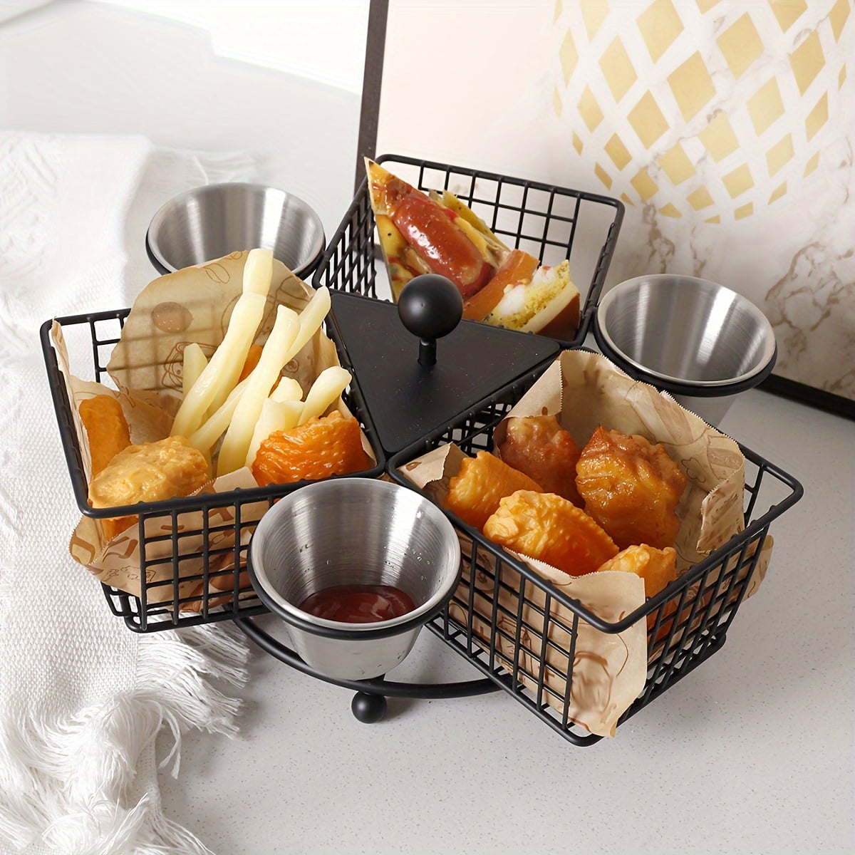 Rotating Square Iron Fry Basket Set with Seasoning Cup - Perfect for ...