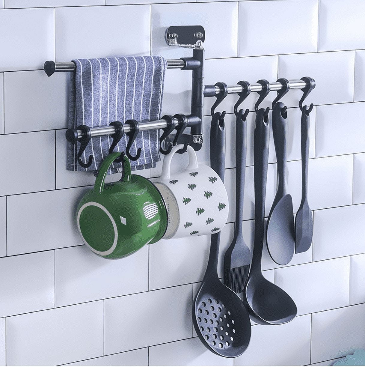 Rotating Stainless Steel Utensil Rack Wall Mount Hanger Hook Organizer ...