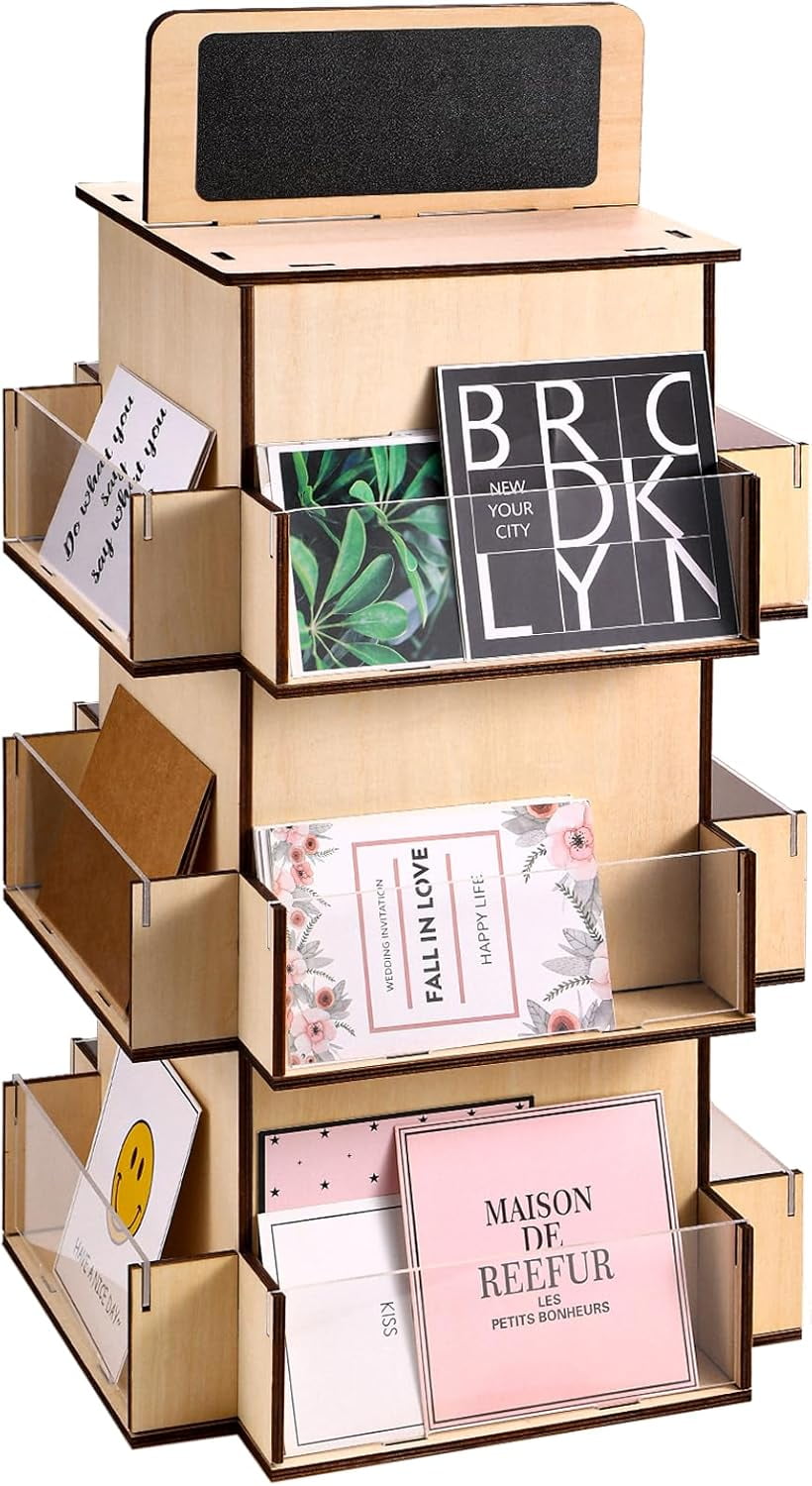 Rotating Sticker Display Stand, 3 Tier Wooden Rotating Greeting Card ...