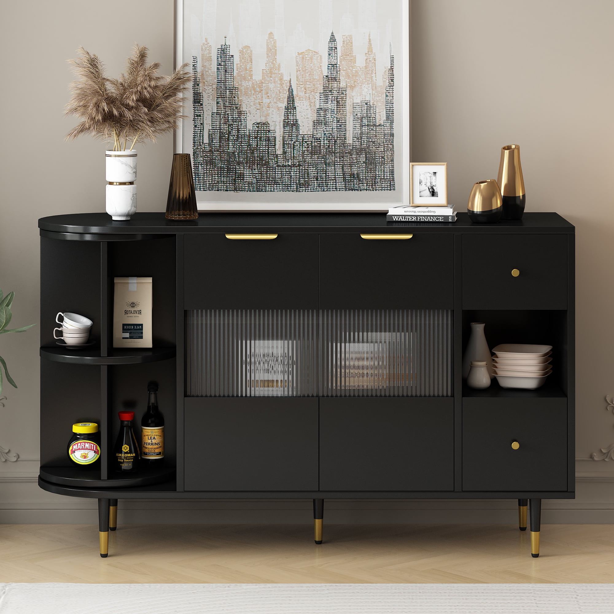 Rotating Storage Cabinet With 2 Drawers, 2 Doors, Built-in Shelves, 2 ...