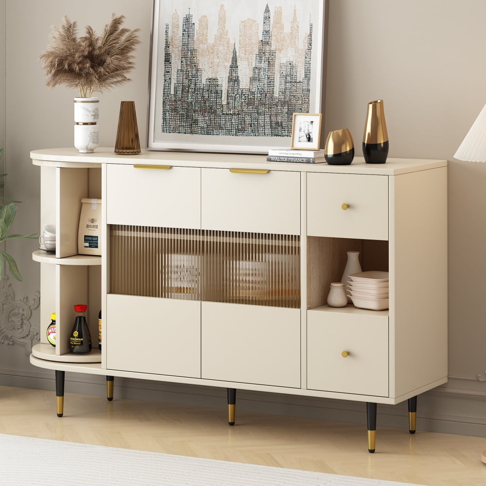 Rotating Storage Cabinet with 2 Doors and 2 Drawers, Sideboard Cabinet ...