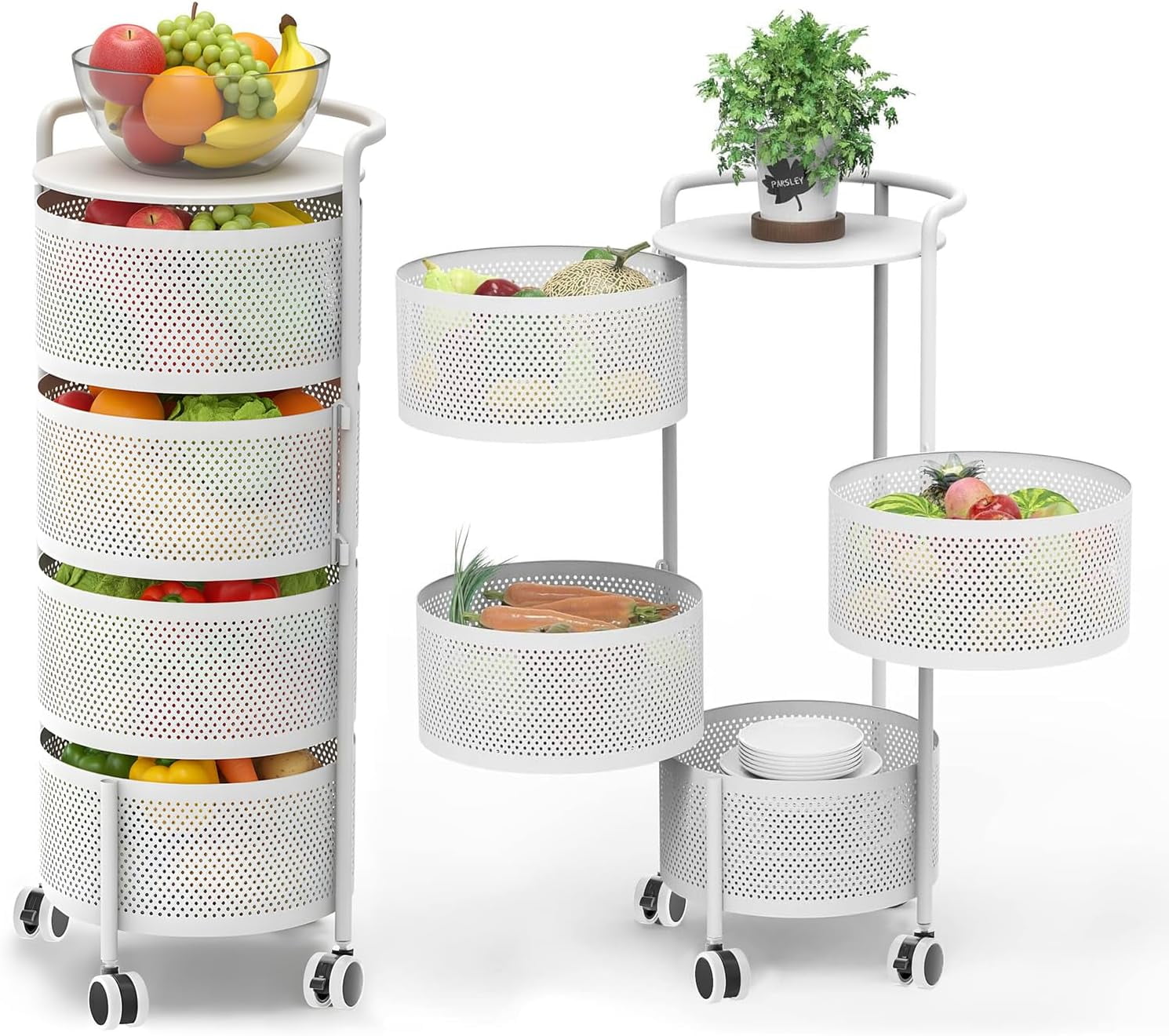 Rotating Storage Carts No Assembly,Round Storage Basket Rack Shelf ...