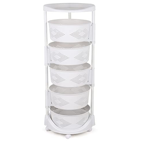 Rotating Storage Rack, 5-Layer Fruit Vegetable Rack Holder with Wheels ...