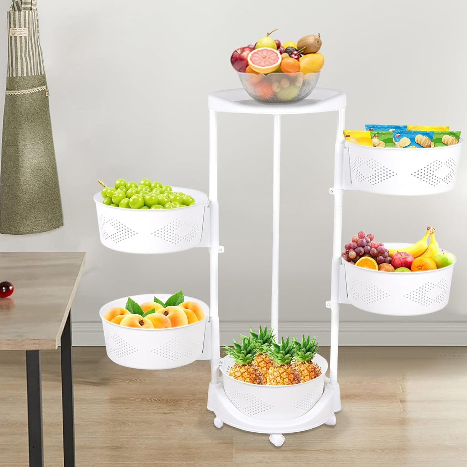 Rotating Storage Rack 5 Tiers Round Rotating Fruit and Vegetable Basket ...