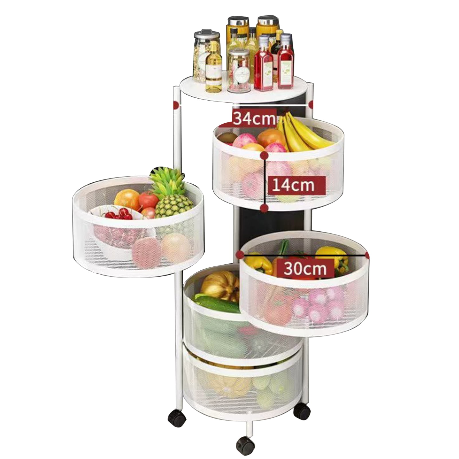 Rotating Storage Rack, Fruit Basket for Kitchen, 3/4/5 Tier Circular ...