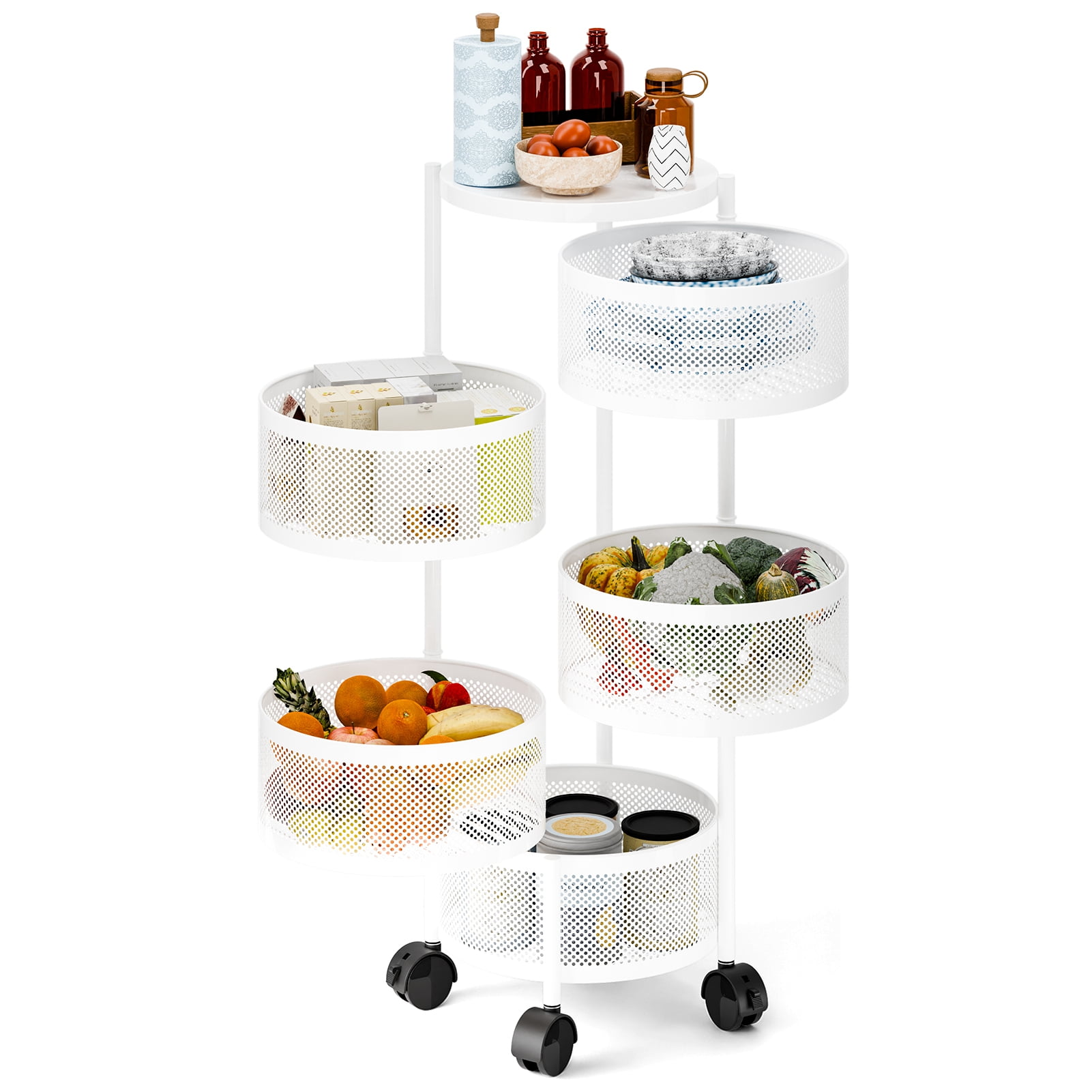 Rotating Storage Rack, Fruit Basket for Kitchen, 5 Tier Circular ...
