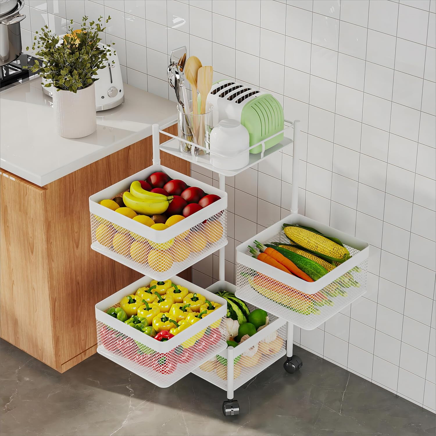 Rotating Storage Rack, Fruit & Vegetable Basket, Bathroom Shelf ...