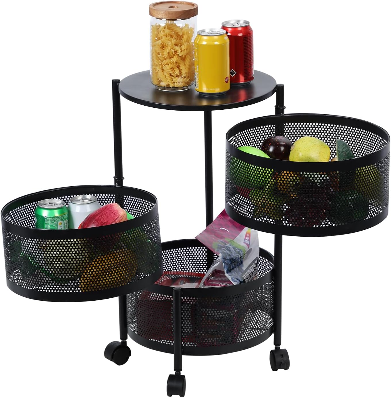 Rotating Storage Shelves Rack for Kitchen, 3 Tier Basket with 360 ...
