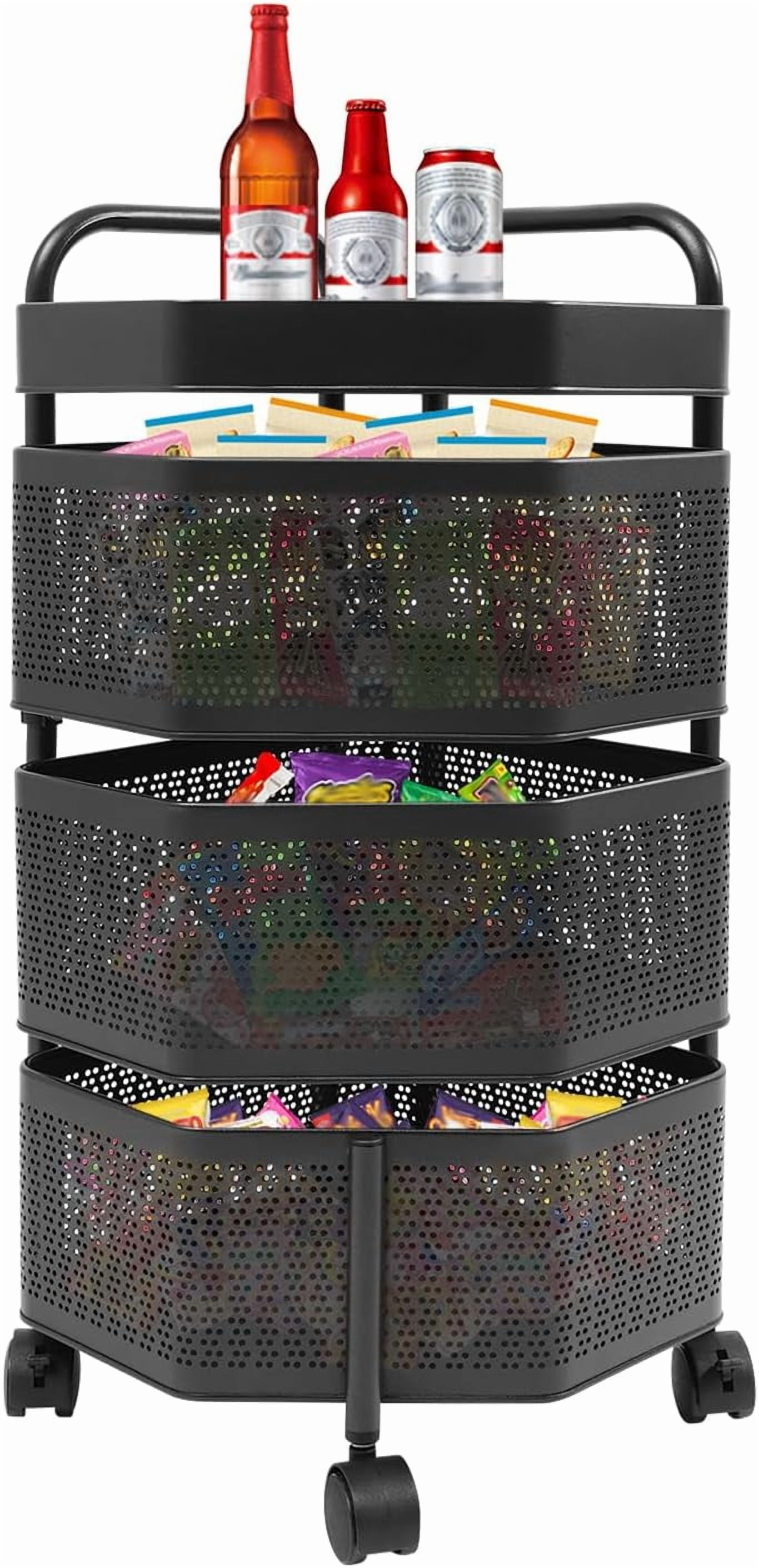 Rotating Storage Shelves Rack for Kitchen, 3-Tier Carbon Steel Rotating ...