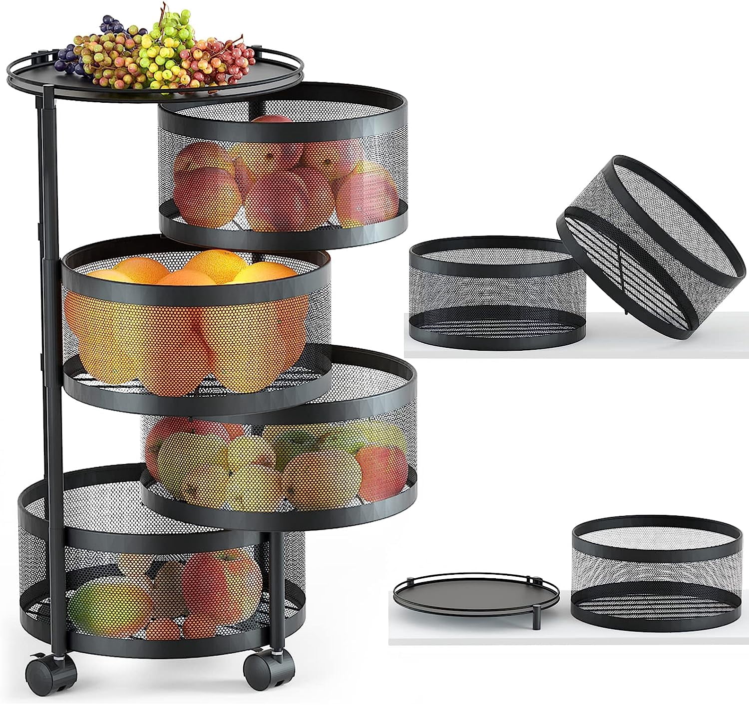 Rotating Storage Shelves Rack for Kitchen, 4-Tier Multi Layer Removable ...