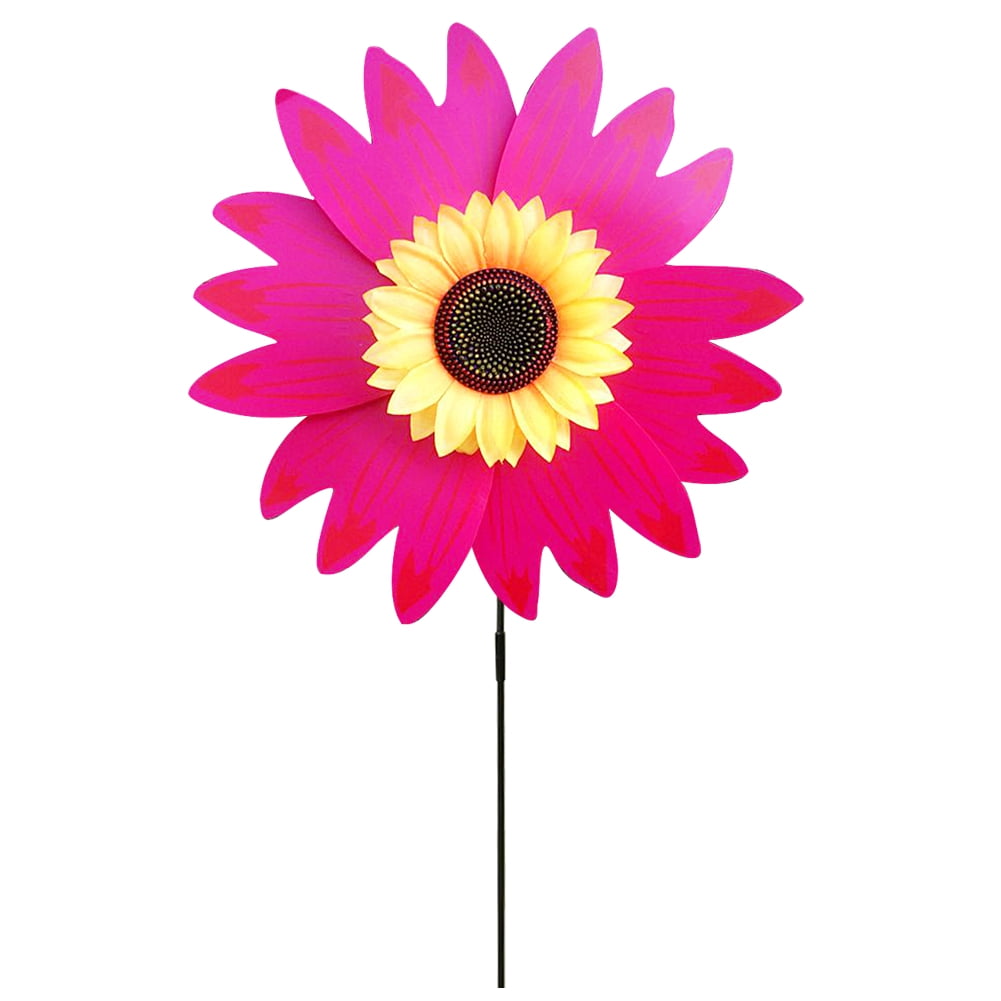 Rotating Sunflower Windmill, Rose Red Sunflower Wind Turbine Outdoor ...