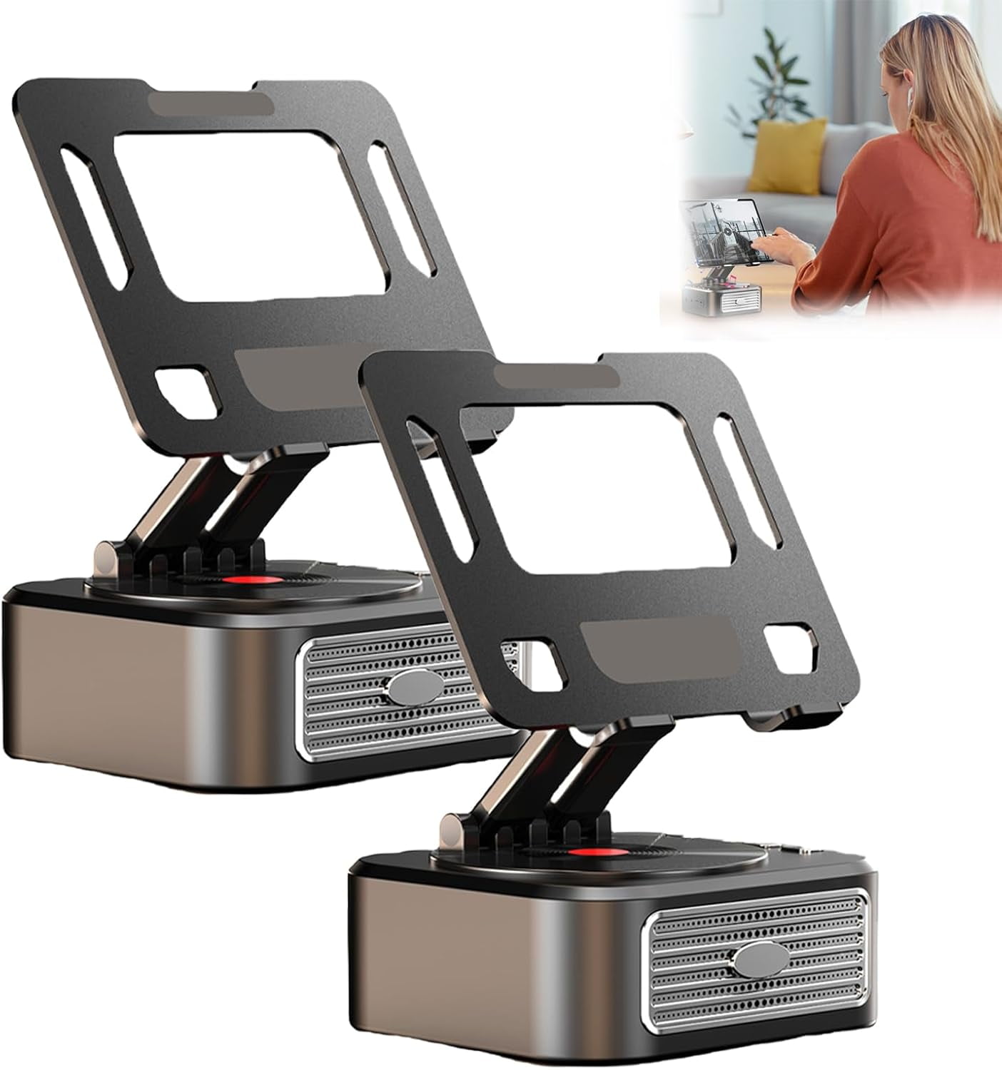 Rotating Tablet Stand Speaker, 3 in 1 Tablet Stand, Tablet Stand with ...