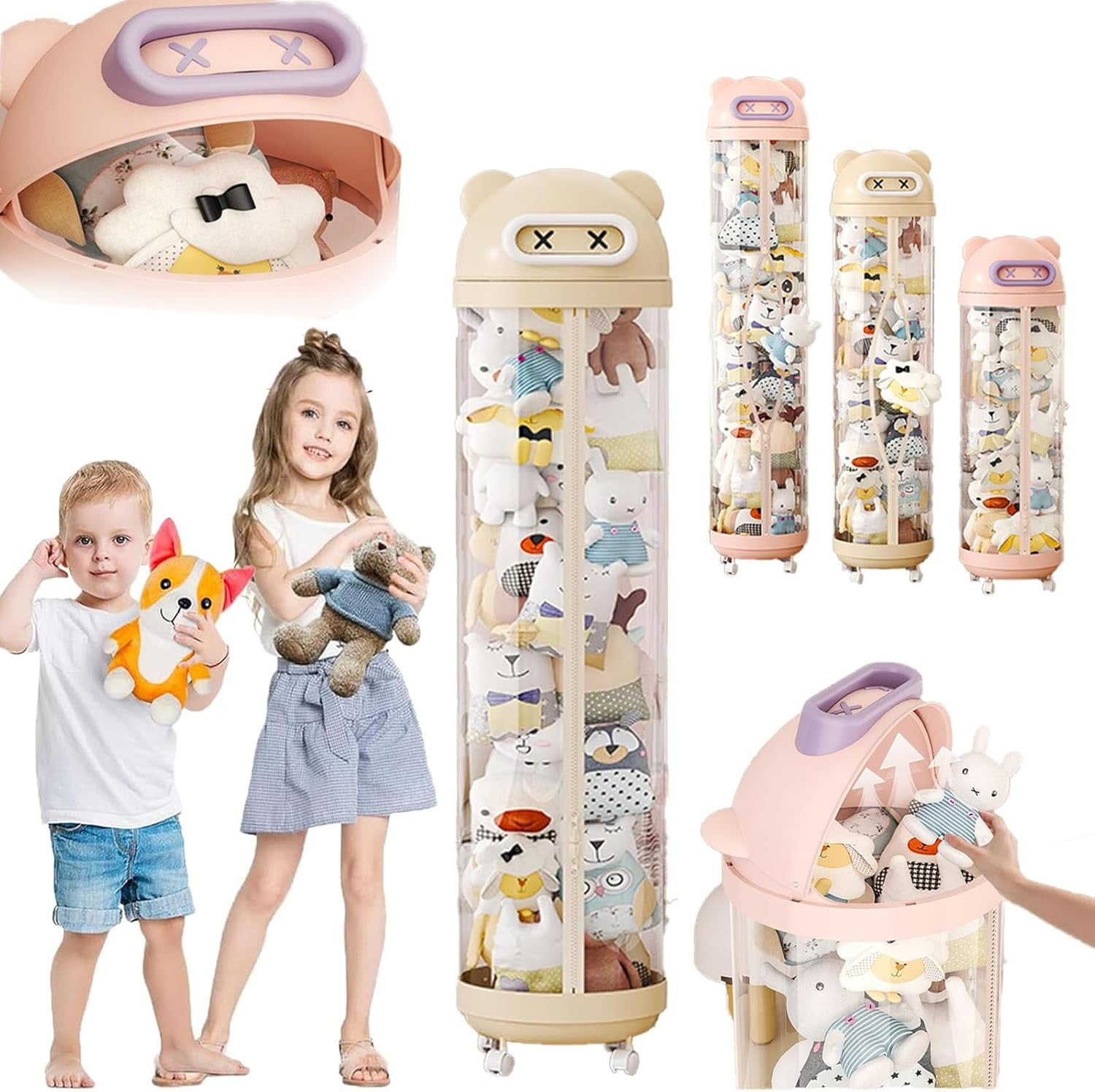 Rotating Toy Storage Tower, Stuffed Animal Storage Tube, Vertical Toy ...