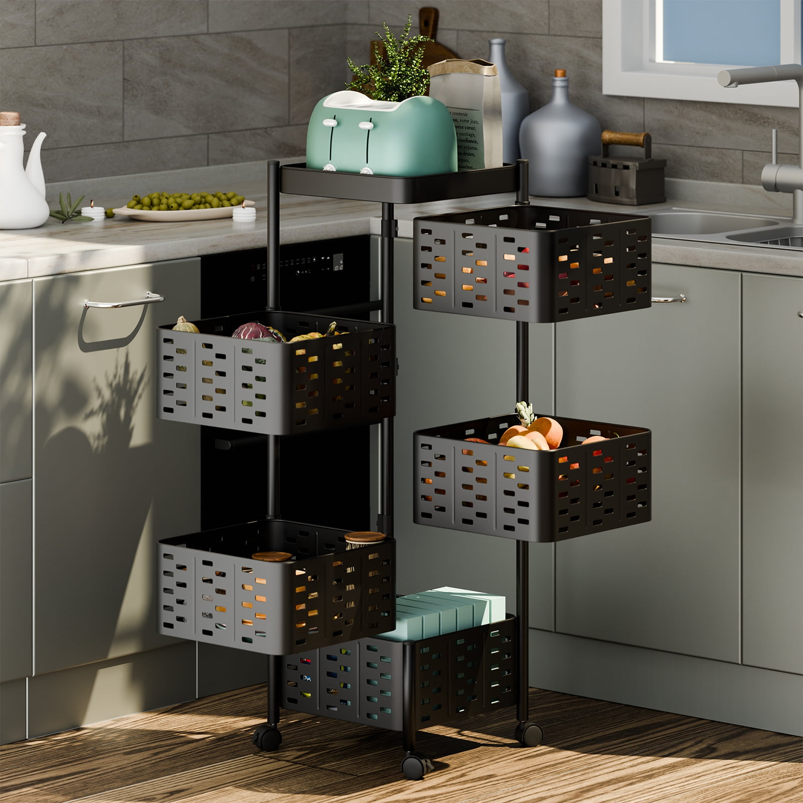 Rotating Trolley, 5Tiers Square Kitchen Trolley, Rotating Kitchen ...