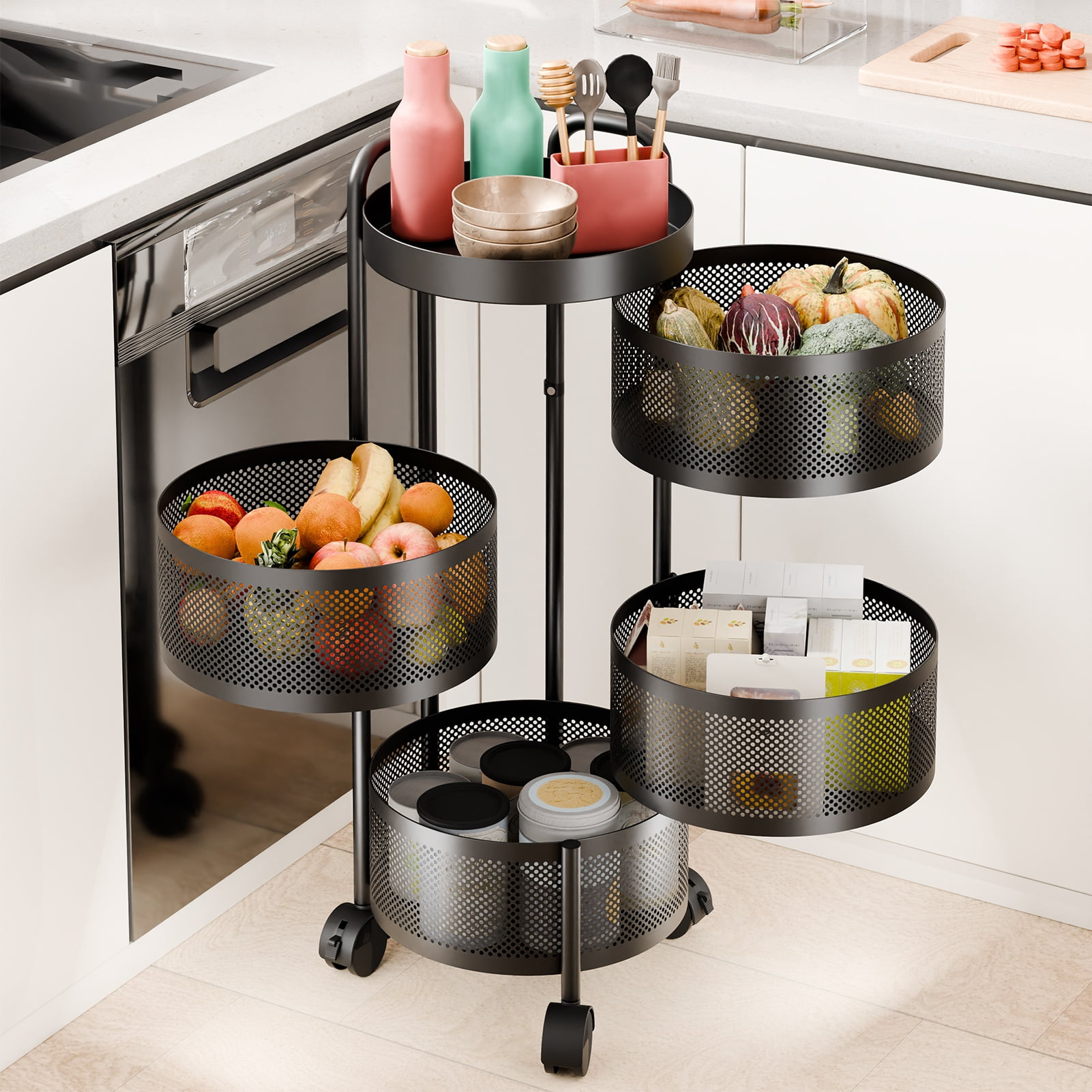 Rotating Trolley, Kitchen Trolley, Rotating Kitchen Storage Shelves ...