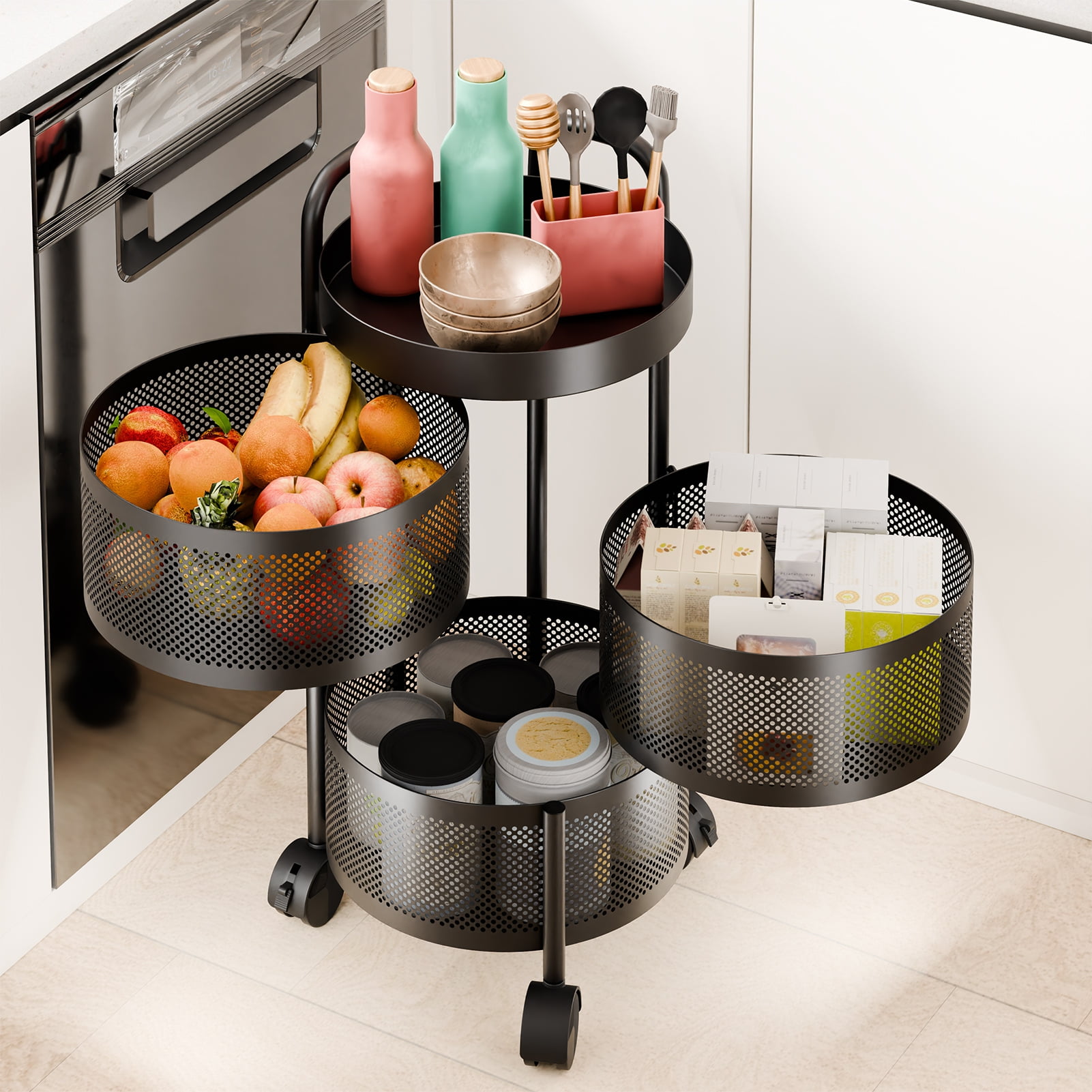 Rotating Trolley, Kitchen Trolley, Rotating Kitchen Storage Shelves ...