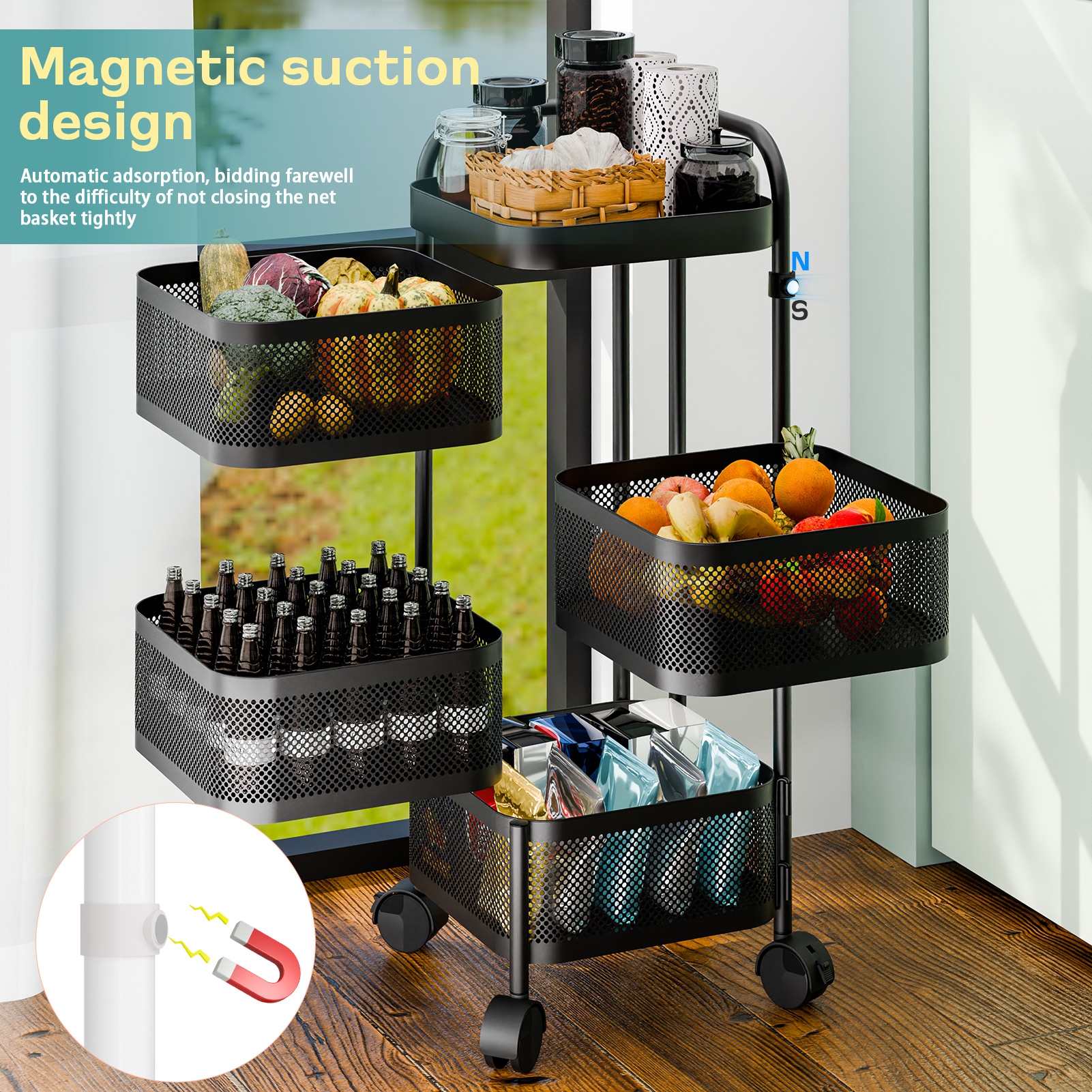 Rotating Trolley, Square Kitchen Trolley, Rotating Kitchen Storage ...