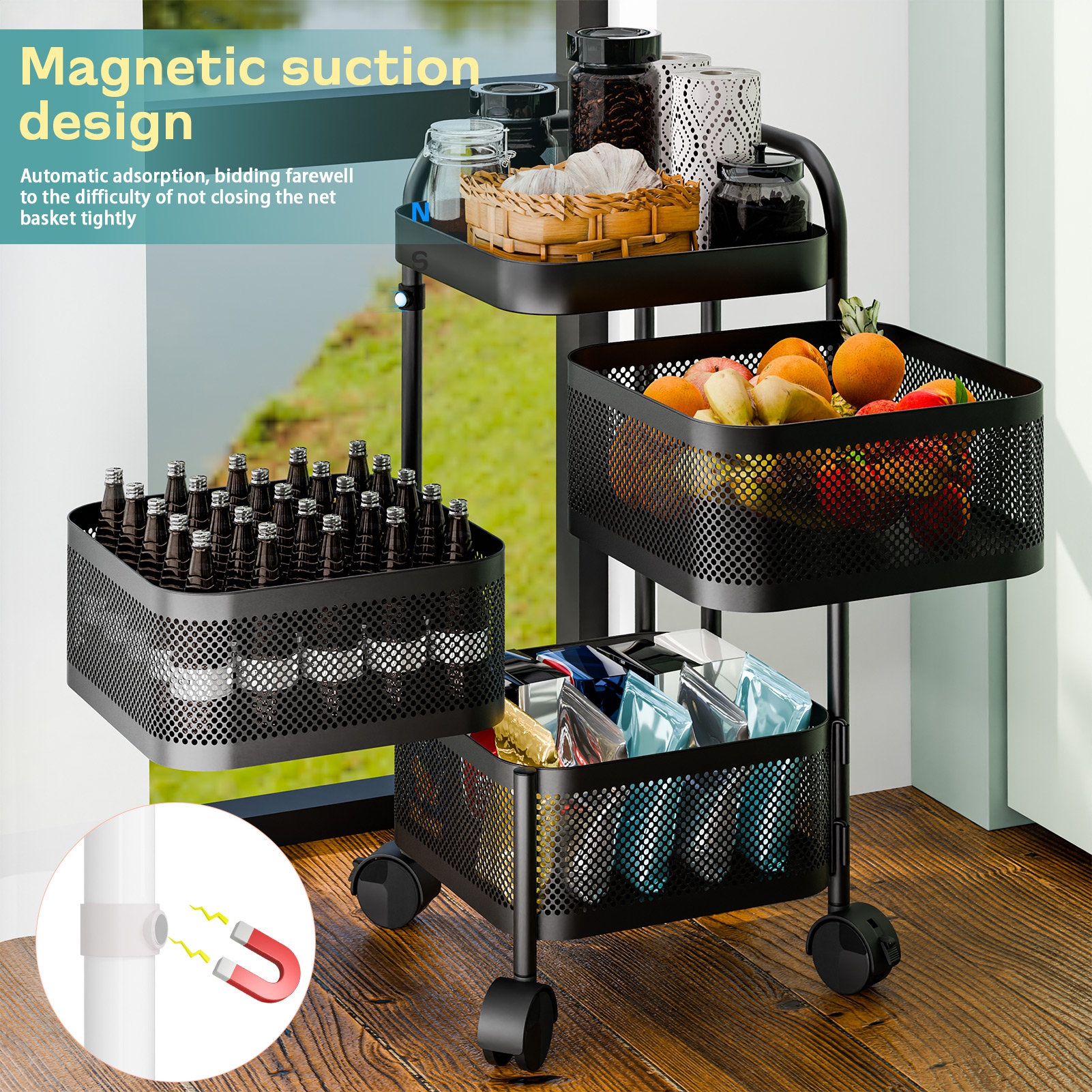 Rotating Trolley, Square Kitchen Trolley, Rotating Kitchen Storage ...