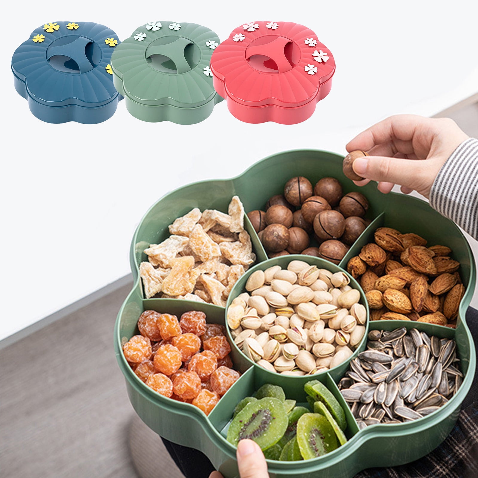 Rotating Vegetable Platter with Colander, 7 Compartment Nesting Tray ...