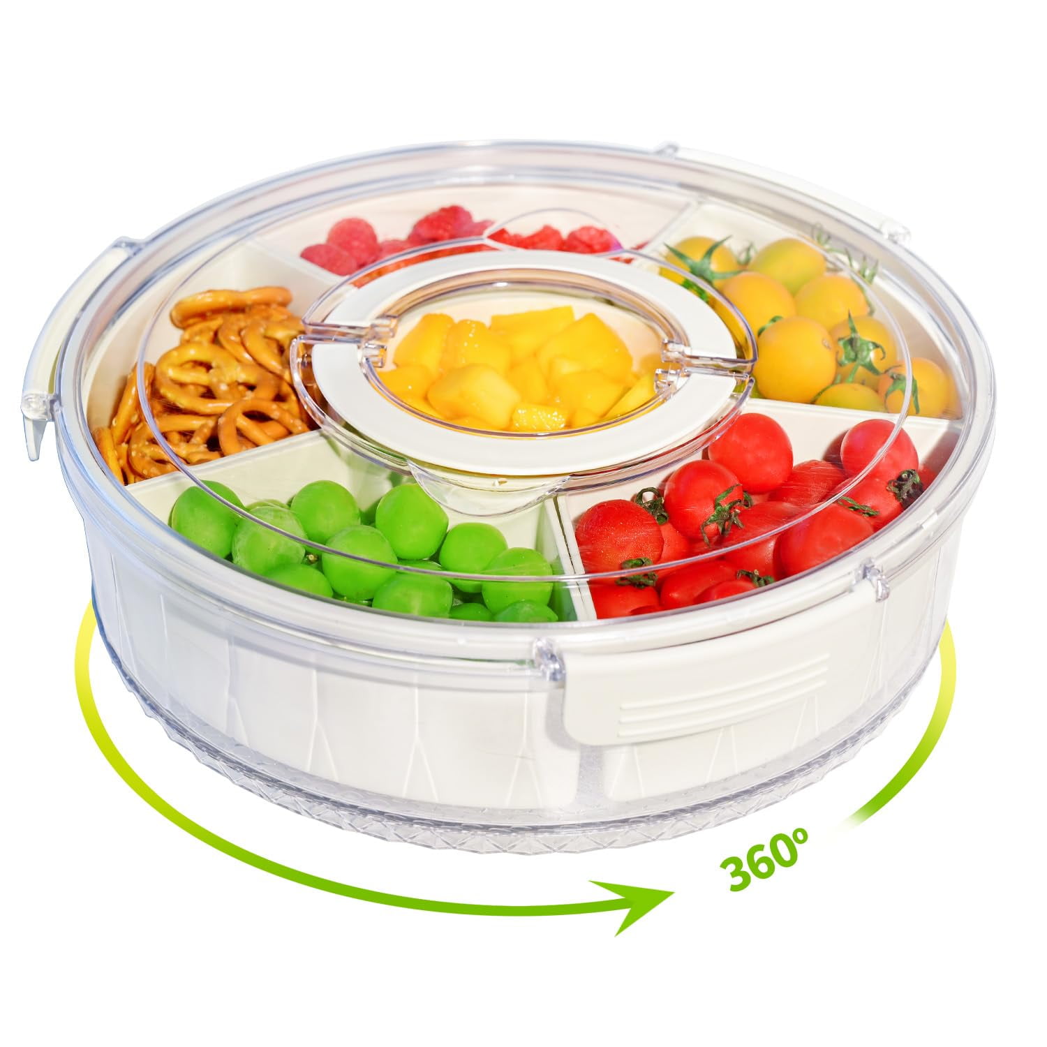 Rotating Veggie Tray with Lid and Handle, Divided Serving Tray ...