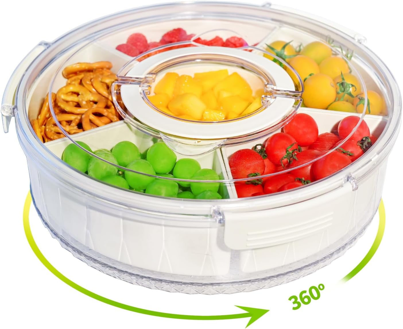Rotating Veggie Tray with Lid and Handle, Divided Serving Tray, Snack ...