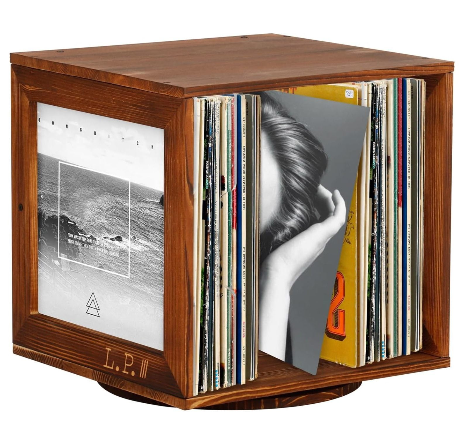Rotating Vinyl Record Storage, Wooden Album Storage for Vinyl Records ...