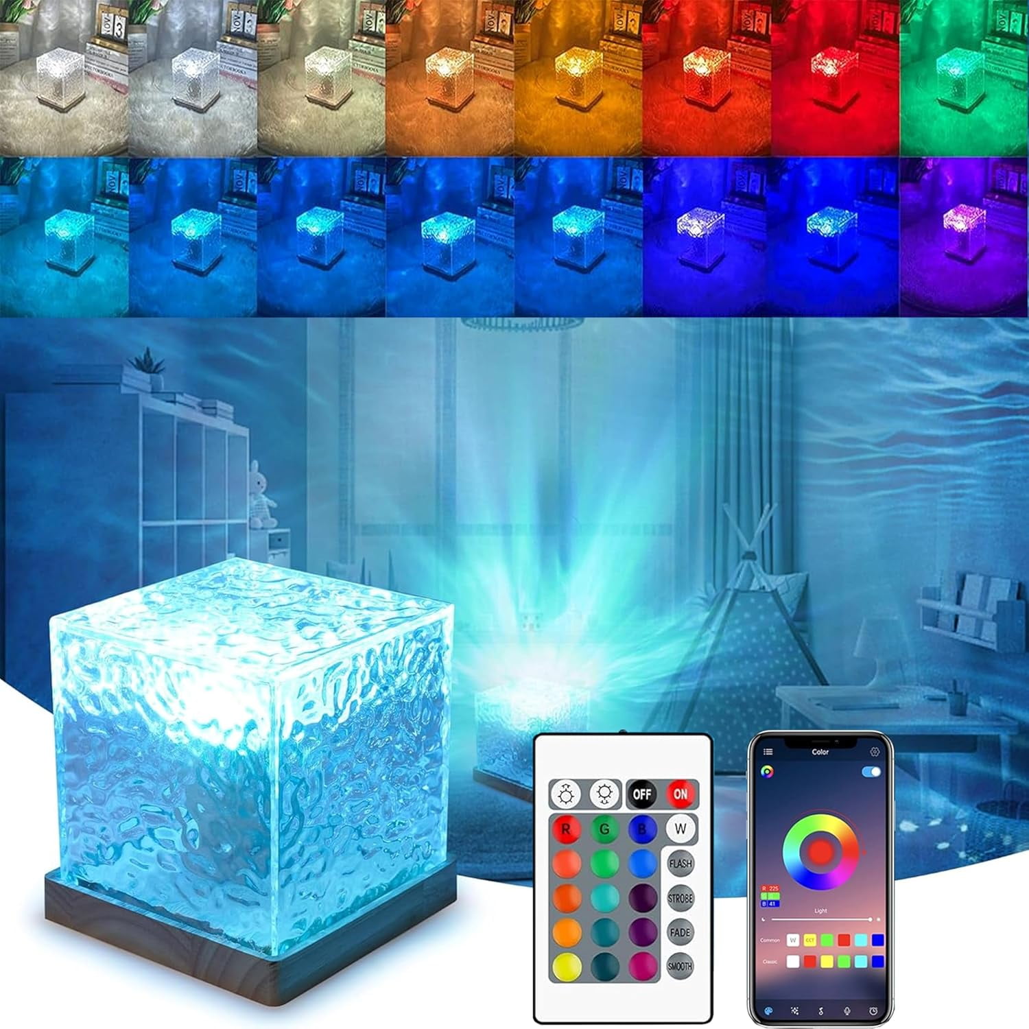 Rotating Water Ripple Lamp, a 16-Color LED Water Ripple Aurora ...