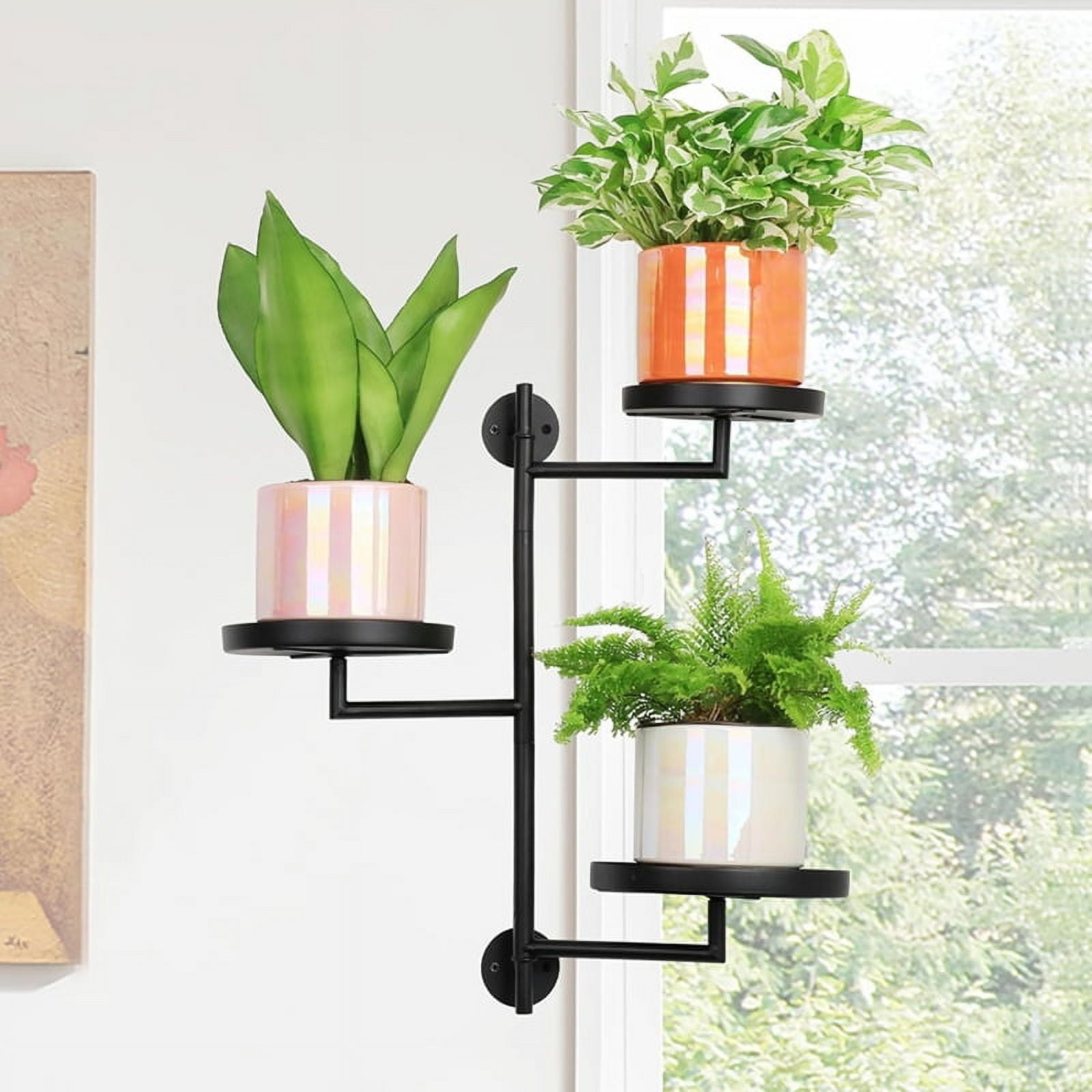 Rotating Window Plant Shelves, 3-Tier Metal Plant Stand Indoor, Black ...
