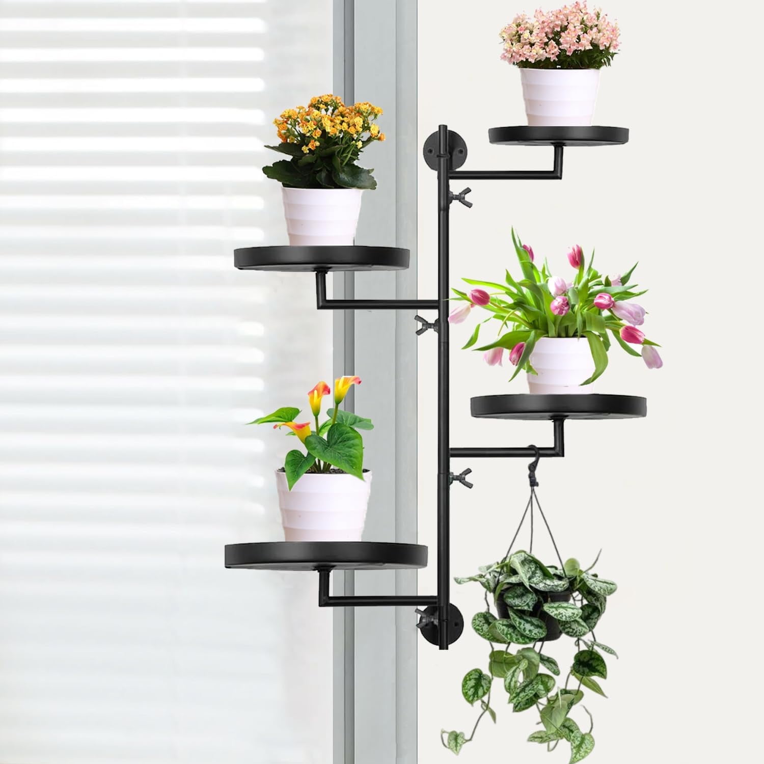 Rotating Window Plant Shelves, 4-tier Metal Plant Stand, Wall Mounted ...