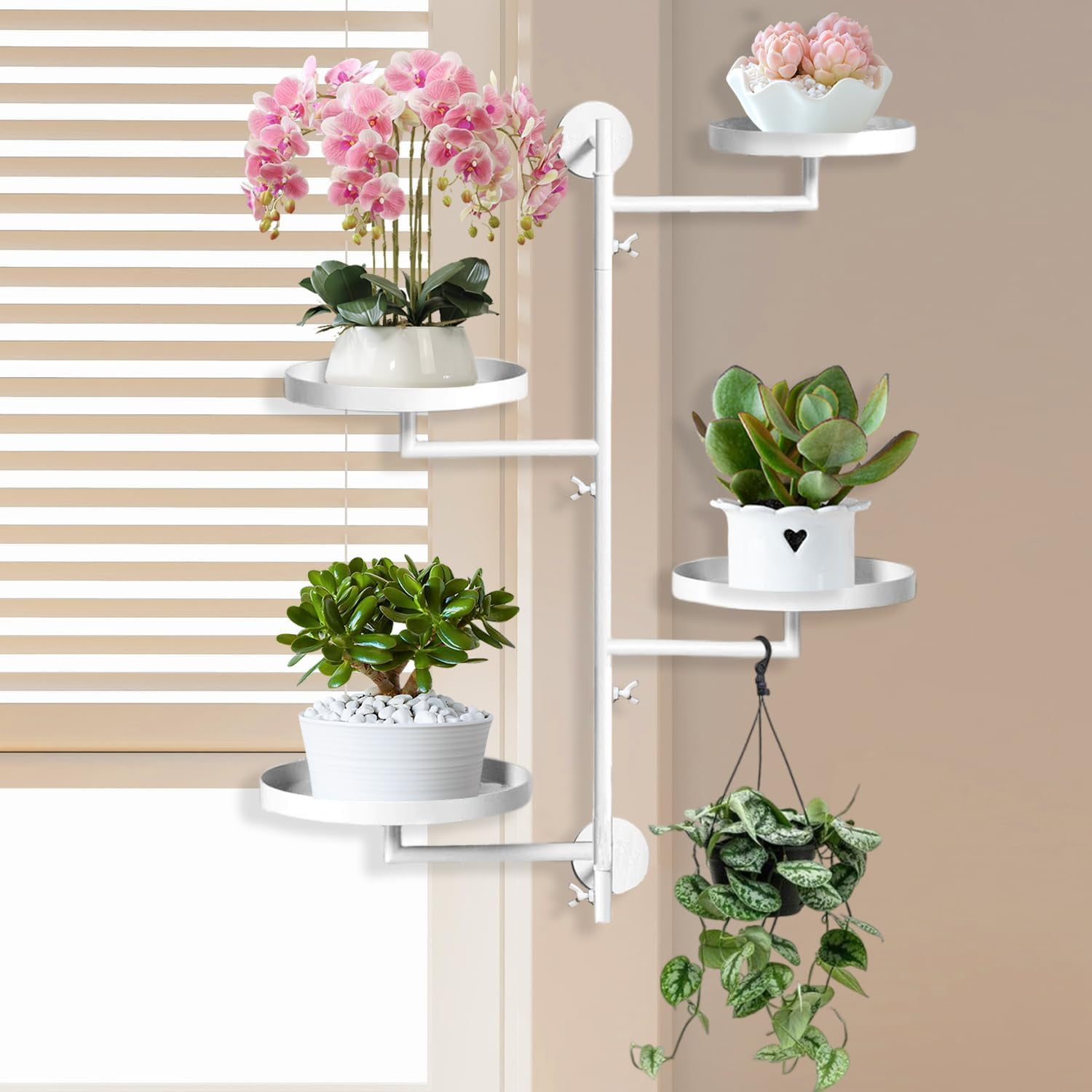 Rotating Window Plant Shelves, 4-tier Metal Plant Stand, Wall Mounted ...