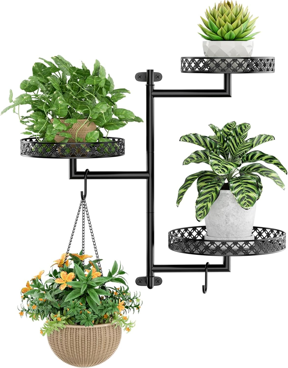 Rotating Window Plant Shelves - Indoor Wall Plant Stand 3-Tier Floral ...