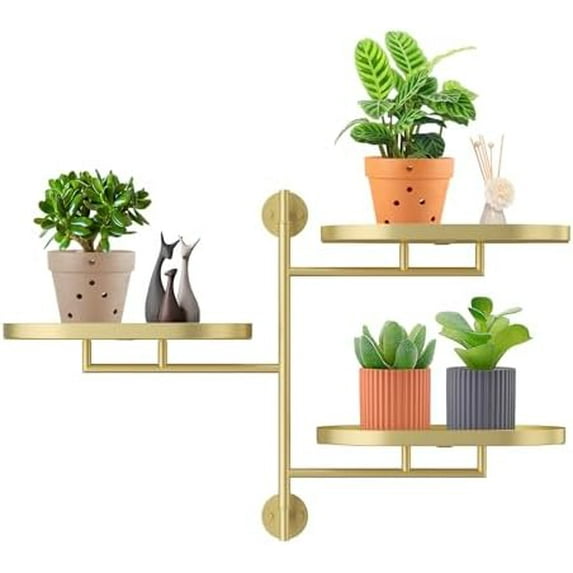 Rotating Window Wall Plant Shelves Stand Holder, 3 Tiered Metal Gold ...