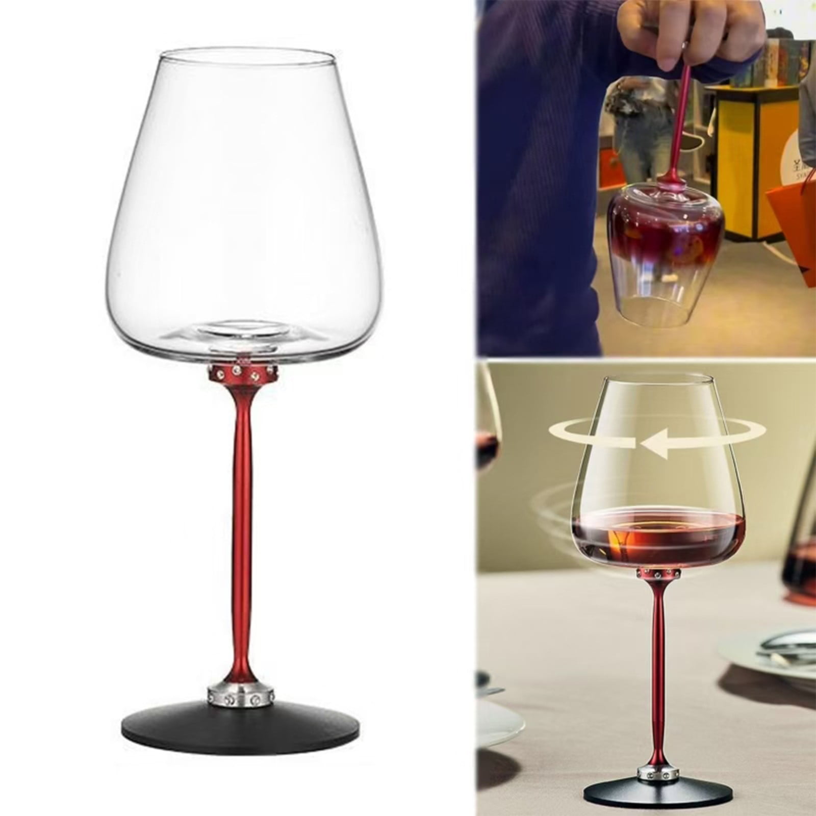 Rotating Wine Glass, Clear Glass with Removable Cup Body, Aluminum Long ...