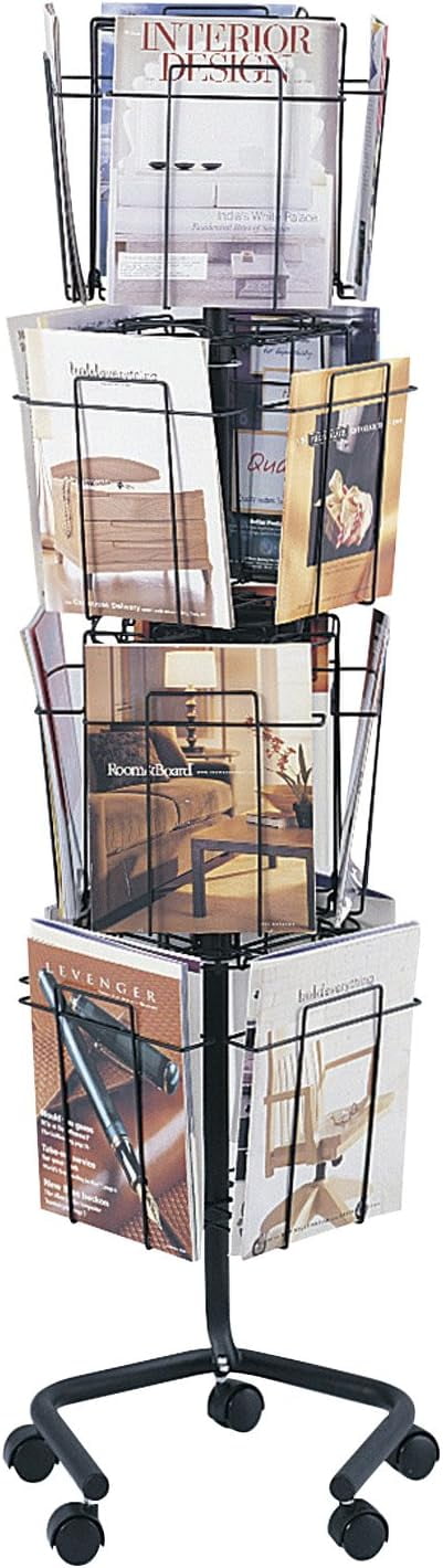 Rotating Wire Magazine Holder, Metal Display Rack with 16 Pockets, 4 ...
