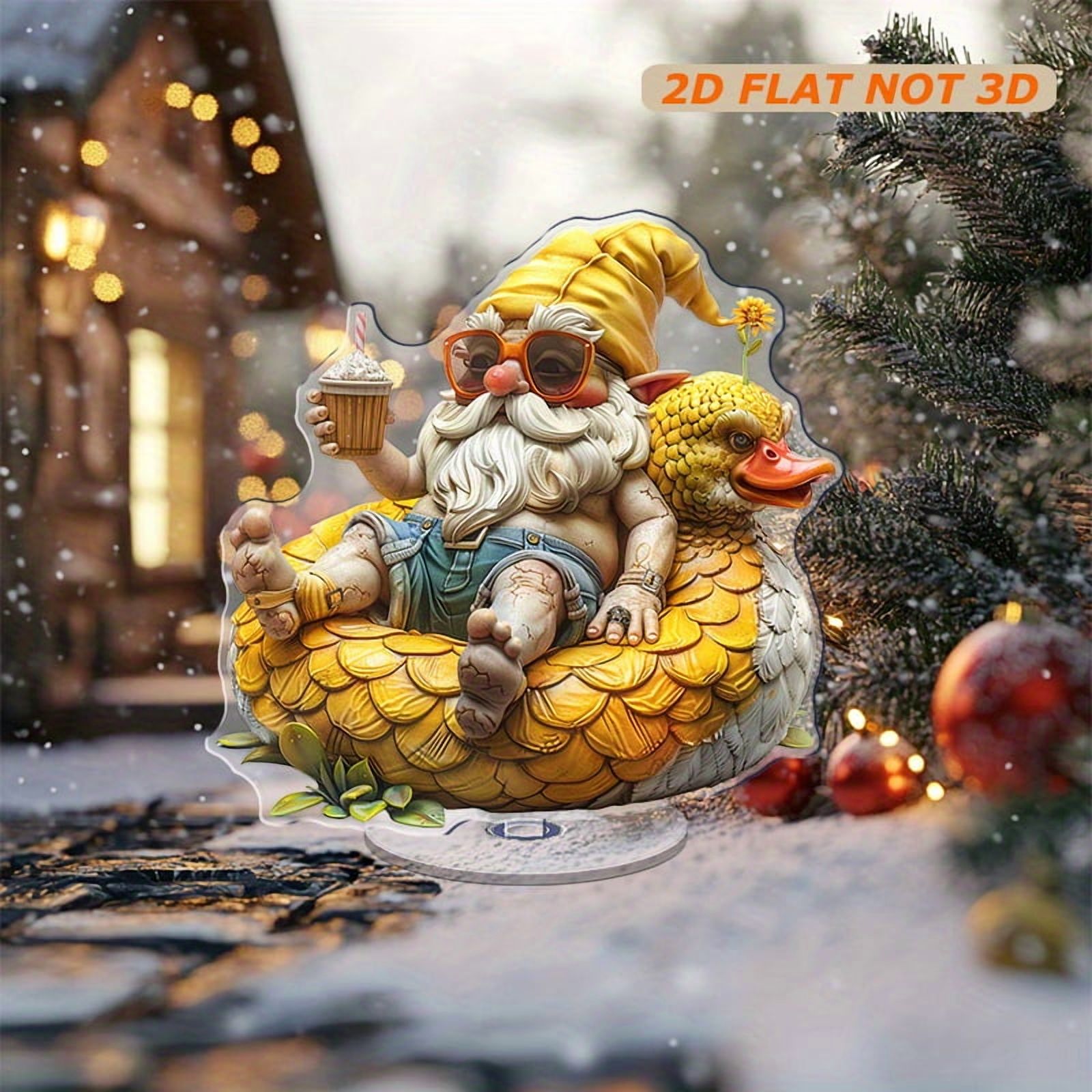 Rotating acrylic decor features a vibrant garden gnome in shorts and ...