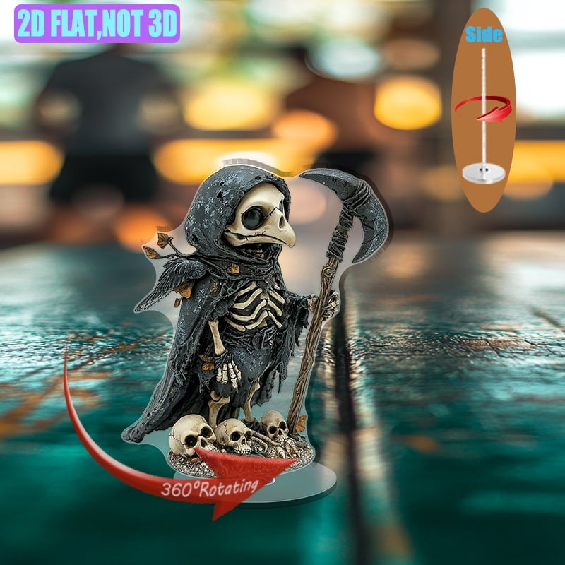 Rotating acrylic decor featuring a tall skeleton raven in a grim reaper ...