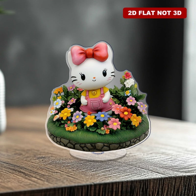 Rotating acrylic decoration featuring Hello Kitty surrounded by vibrant ...