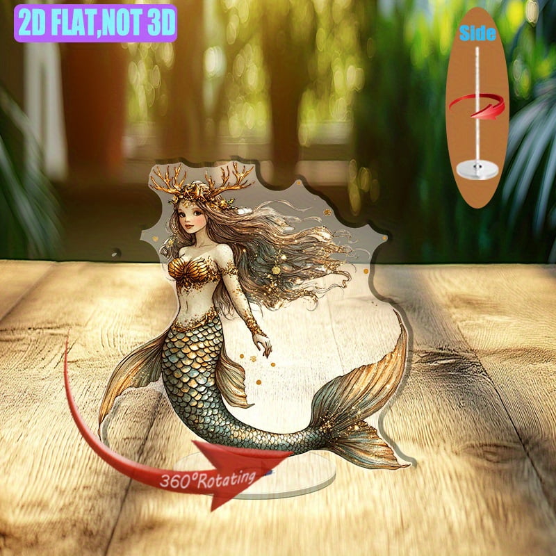 Rotating acrylic decoration featuring a detailed mermaid with sparkling ...