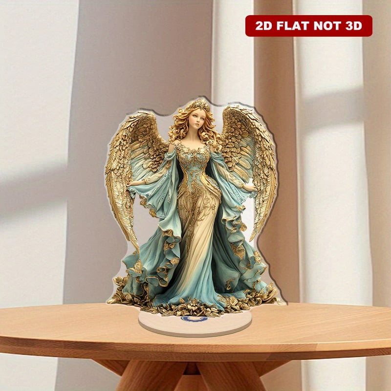 Rotating acrylic decoration featuring a realistic angel with golden ...